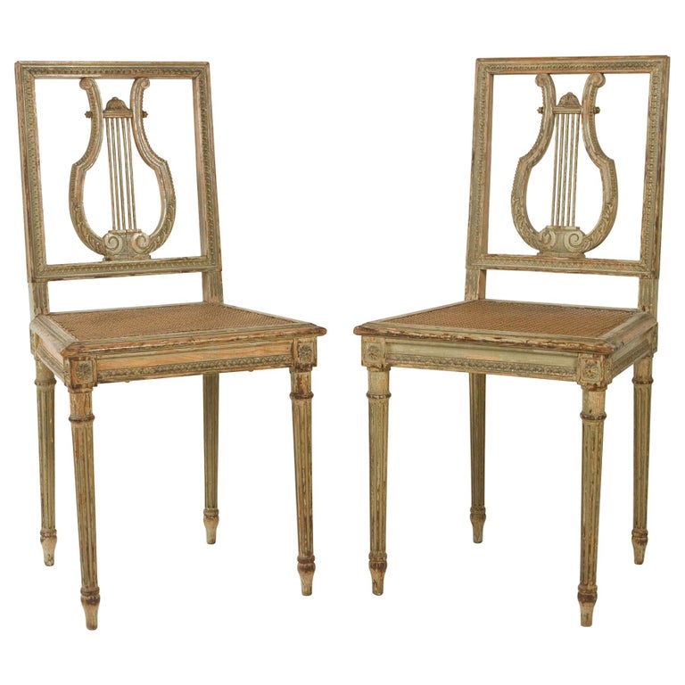 Pair of French Carved Wood Neoclassical Style Side Chairs at 1stDibs