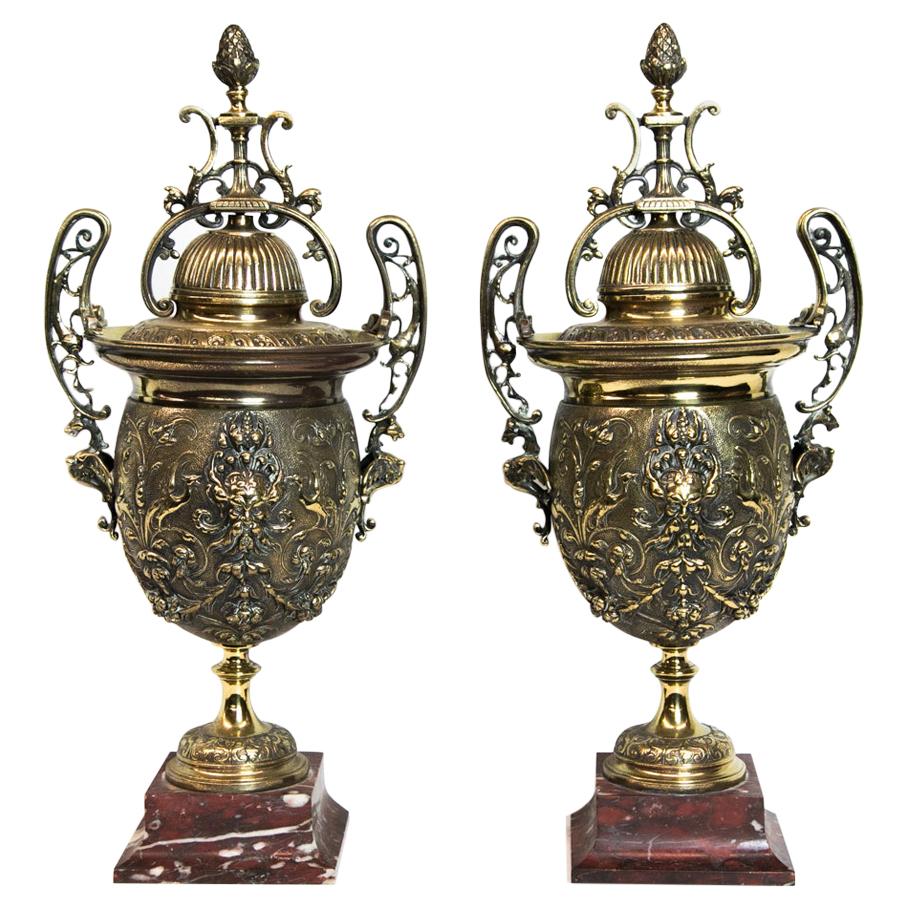 Pair of French Marble and Bronze Cassolettes at 1stDibs