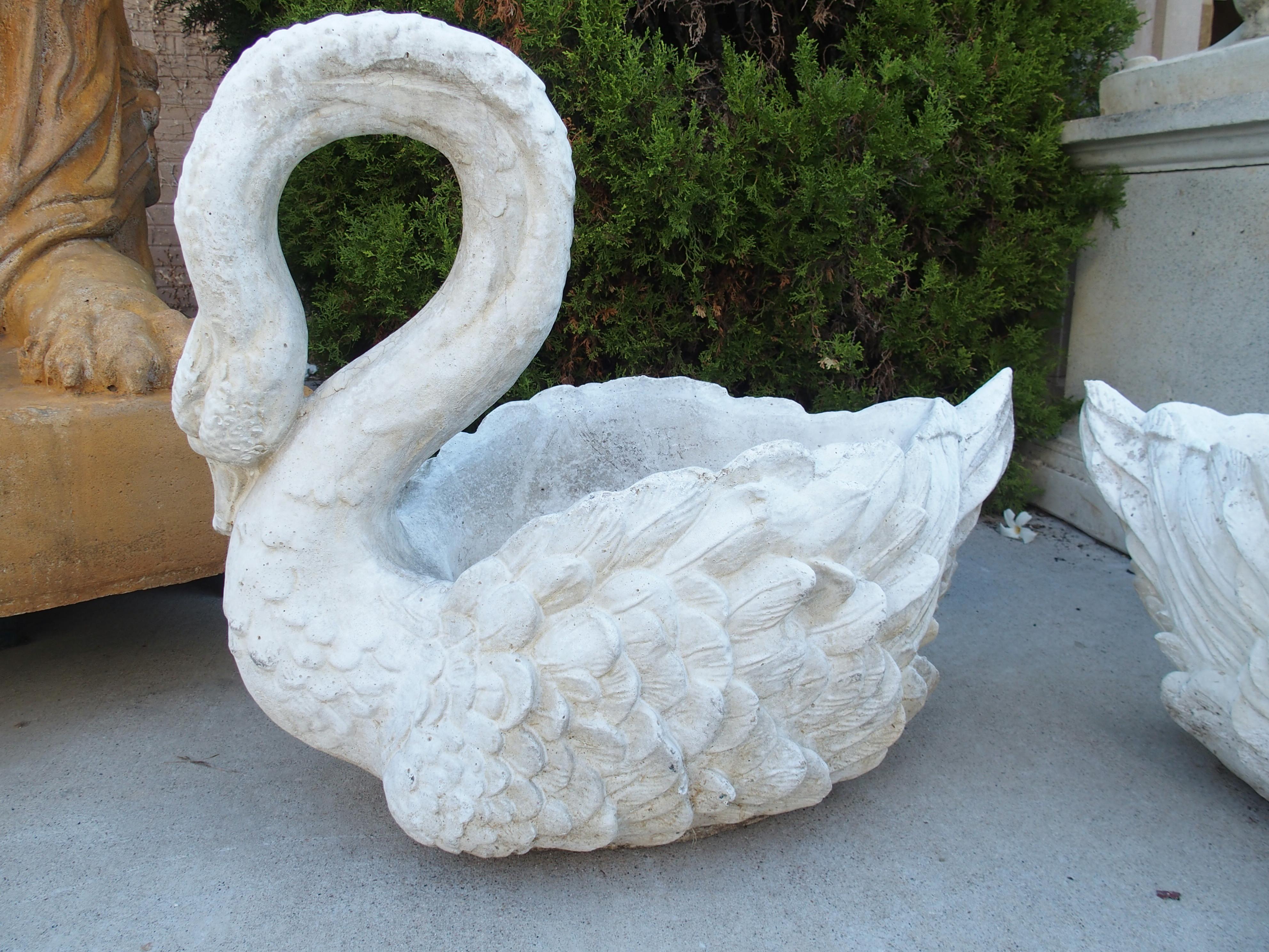 Pair of French Cast Stone Swan Planters, Circa 1950 For Sale at 1stDibs