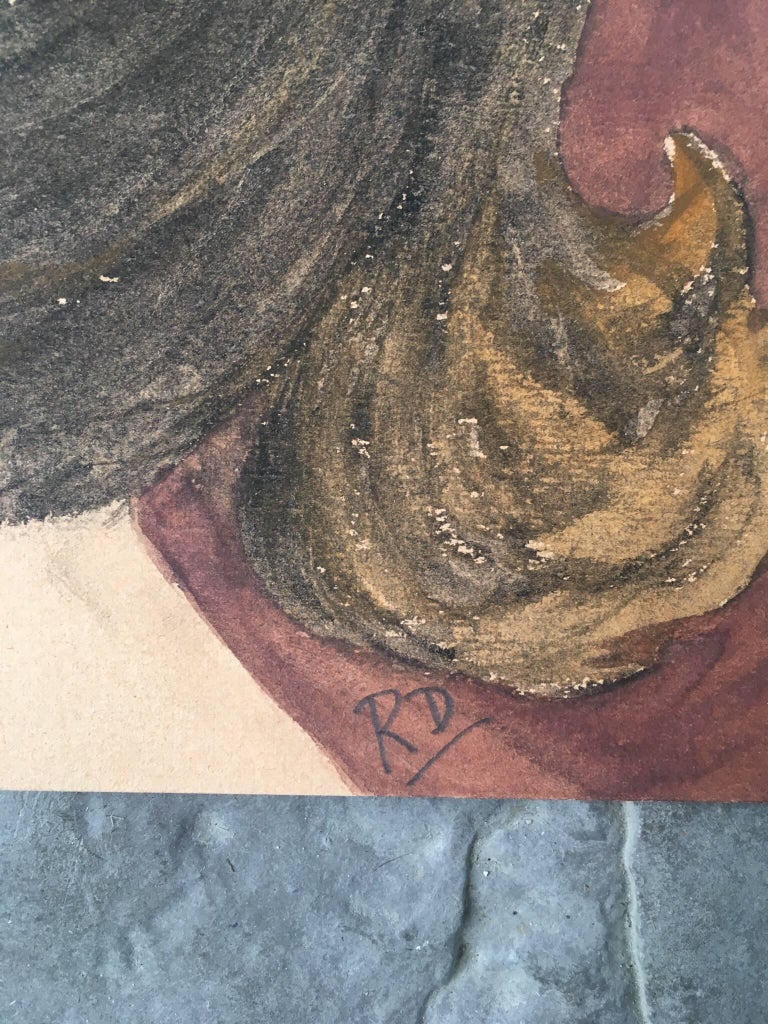 Pair of French Character Portraits, Blue and Brown Backgrounds For Sale ...