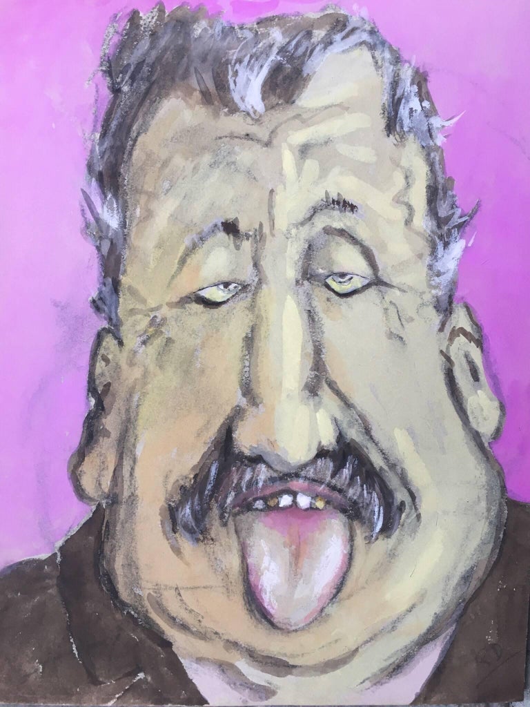 Pair of French Character Portraits, Pink and Blue Backgrounds For Sale ...