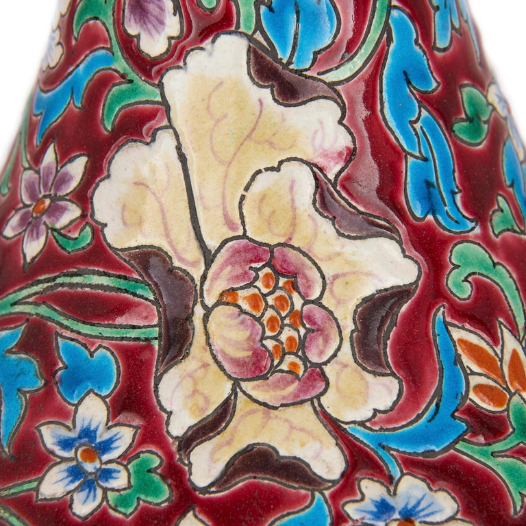 Pair of French Chinoiserie Style Faience, Glass, and Gilt Bronze Lamps ...