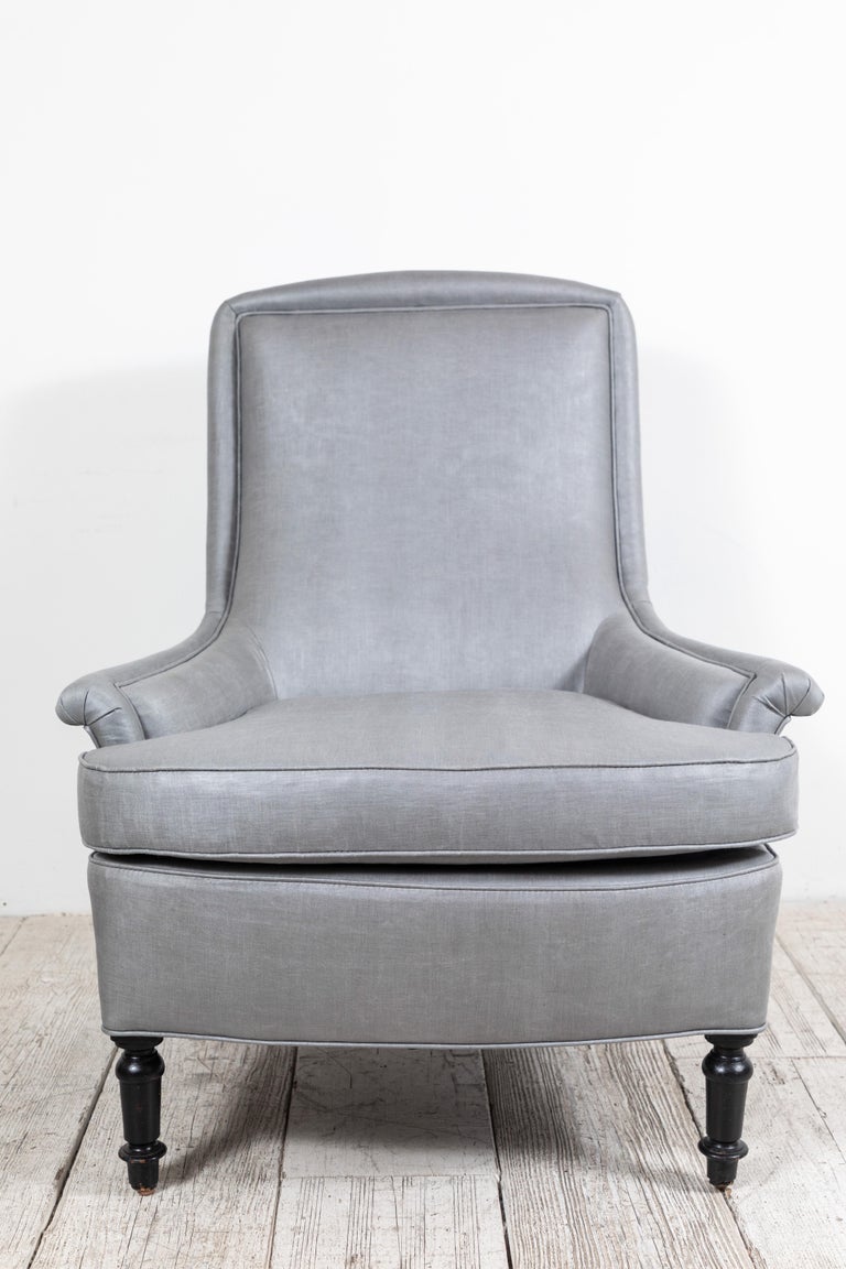 Pair of French Club Chairs Upholstered in Grey Beetled Linen Fabric at ...