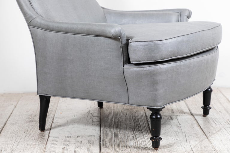 Pair of French Club Chairs Upholstered in Grey Beetled Linen Fabric at ...