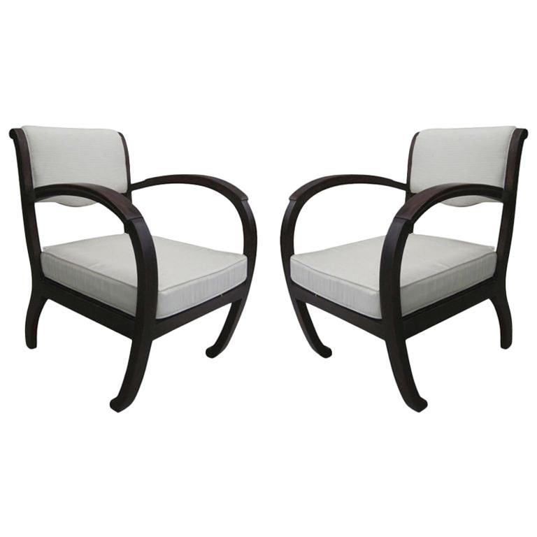 Pair of French Art Deco / Colonial Teak Lounge Chairs or Armchairs at ...