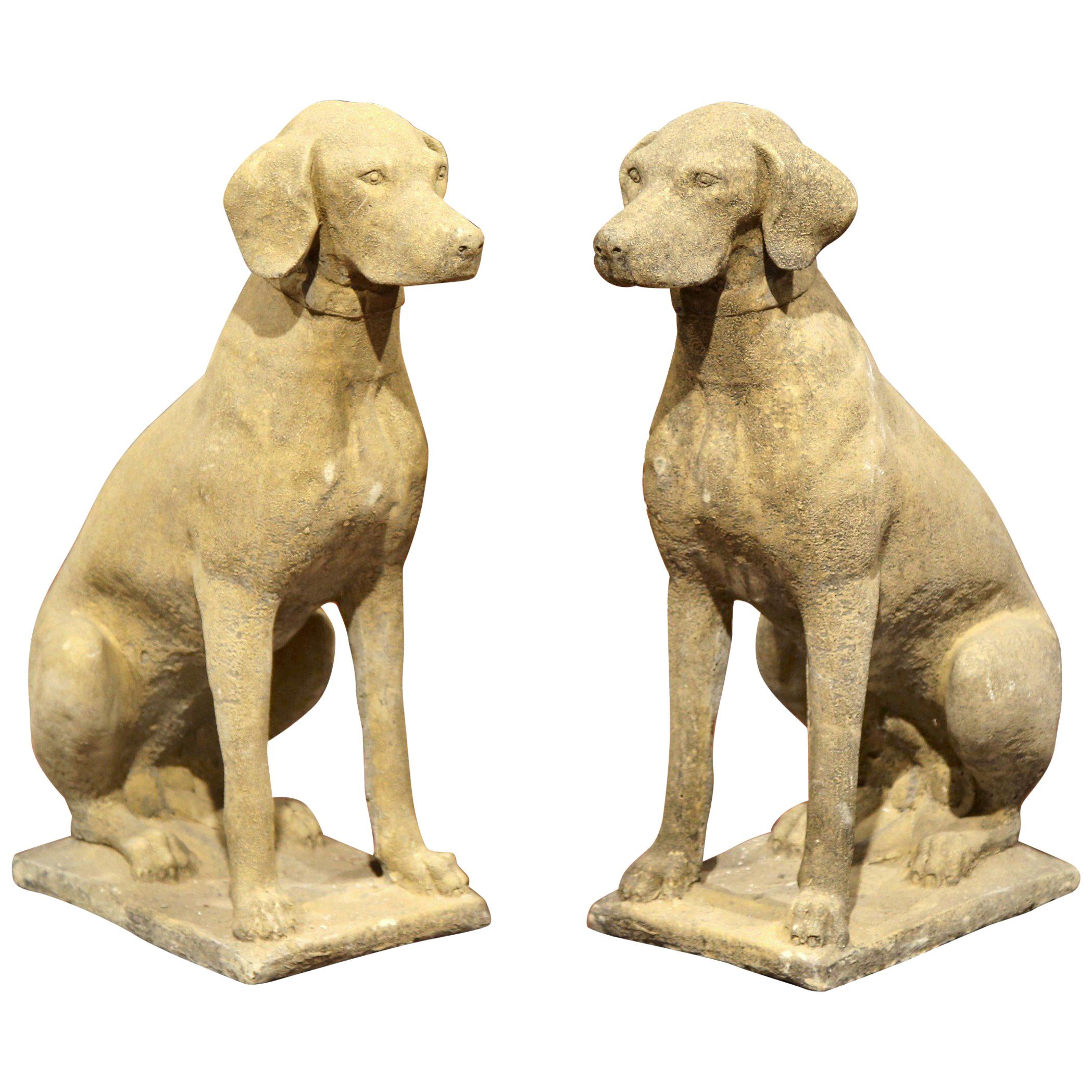 Pair of French Concrete Verdigris Patinated Labrador Dog Sculptures at ...