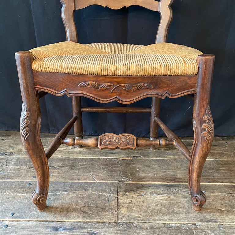 Pair of French Country Hand Woven Rush Seat Dining Chairs with Lovely ...