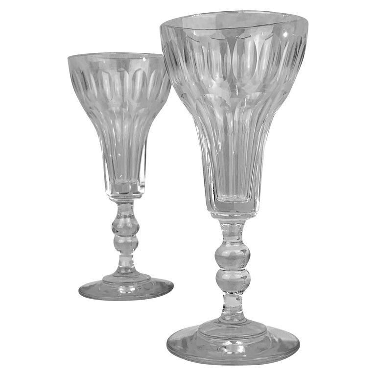 French Hand Blown Slice Cut Crystal Flutes-A Pair For Sale at 1stDibs