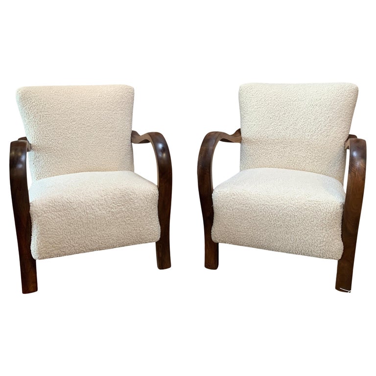 Pair of French Deco Arm Chairs/ Ivory Shearling at 1stDibs