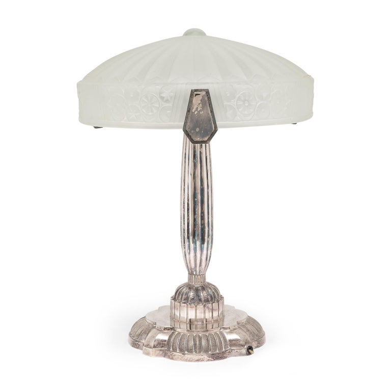 Pair of French Deco Reproduction Table Lamps with Frosted Glass Shades ...