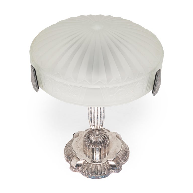 Pair of French Deco Reproduction Table Lamps with Frosted Glass Shades ...
