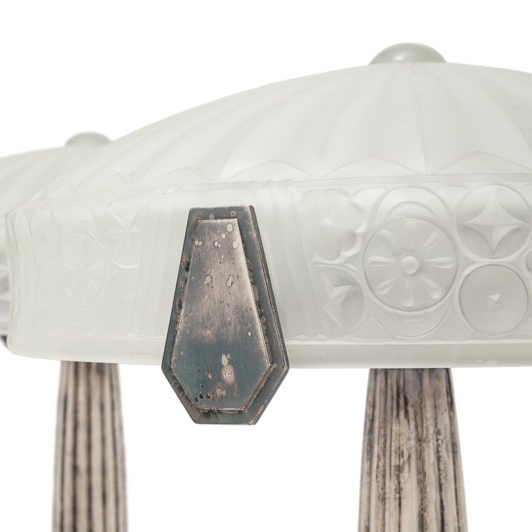 Pair of French Deco Reproduction Table Lamps with Frosted Glass Shades ...