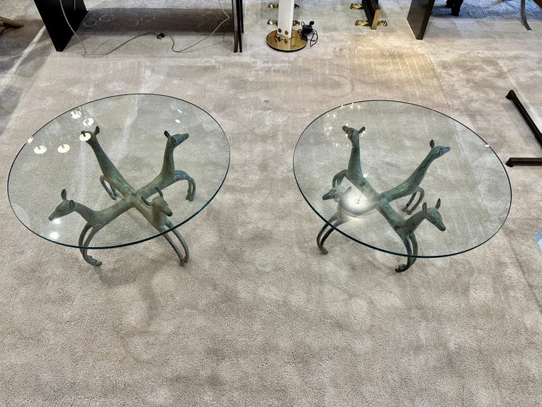 Pair of French Deco Revival Antelope Style Verdigris Bronze Side Tables ...