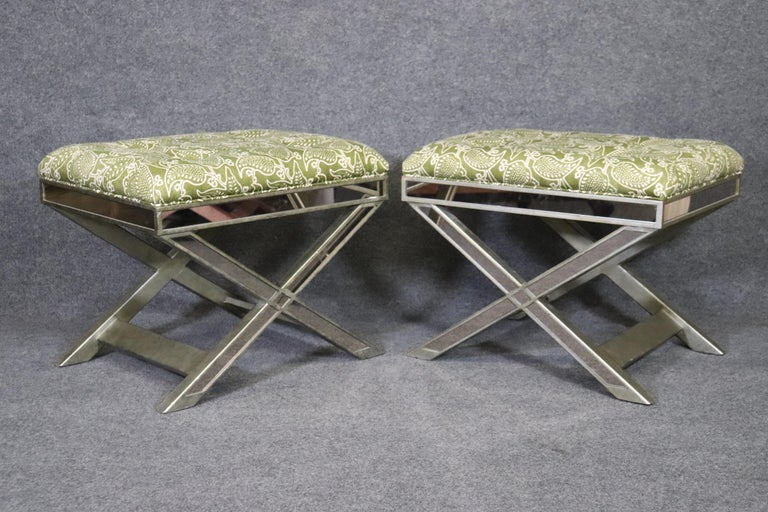 Pair of French Directoire Hollywood Regency Mirrored X Form Benches ...