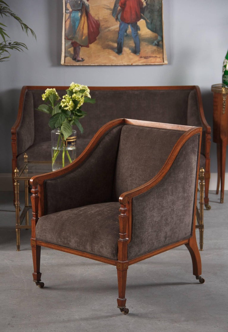 Pair of French Directoire Style Upholstered Armchairs in Mahogany Late ...