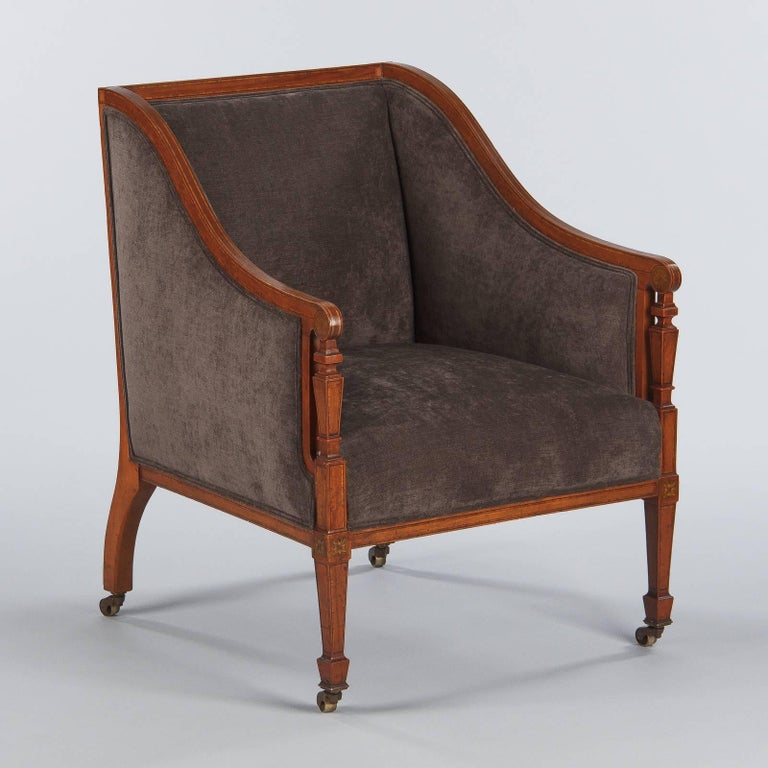 Pair of French Directoire Style Upholstered Armchairs in Mahogany, Late ...