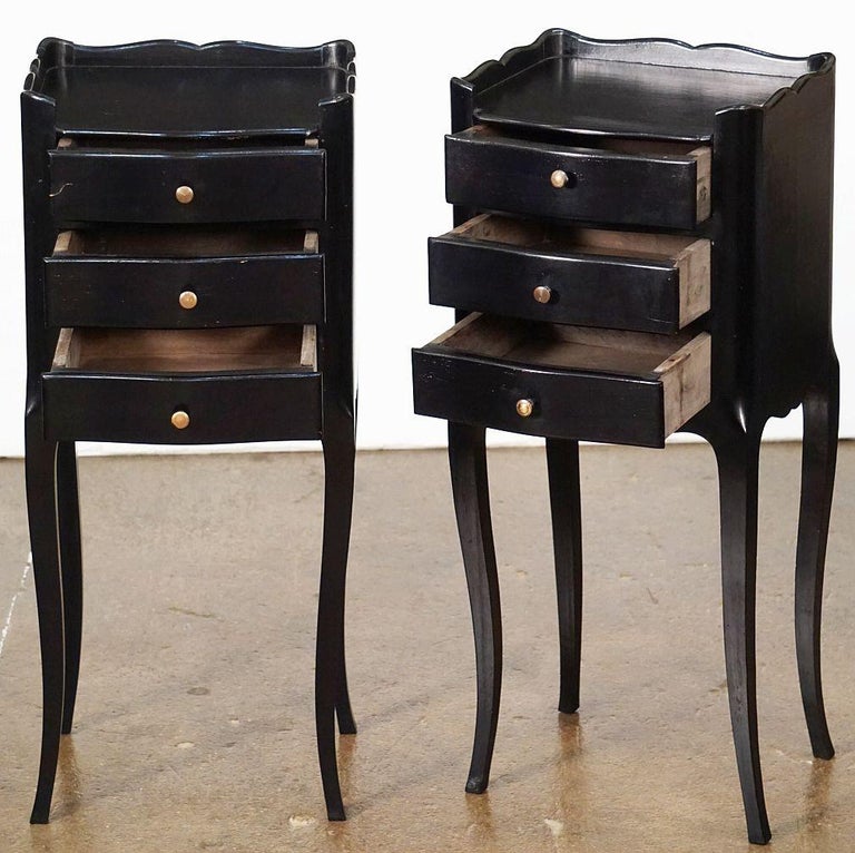 Pair of French Ebonized Black Night Stands or Bedside Tables with ...