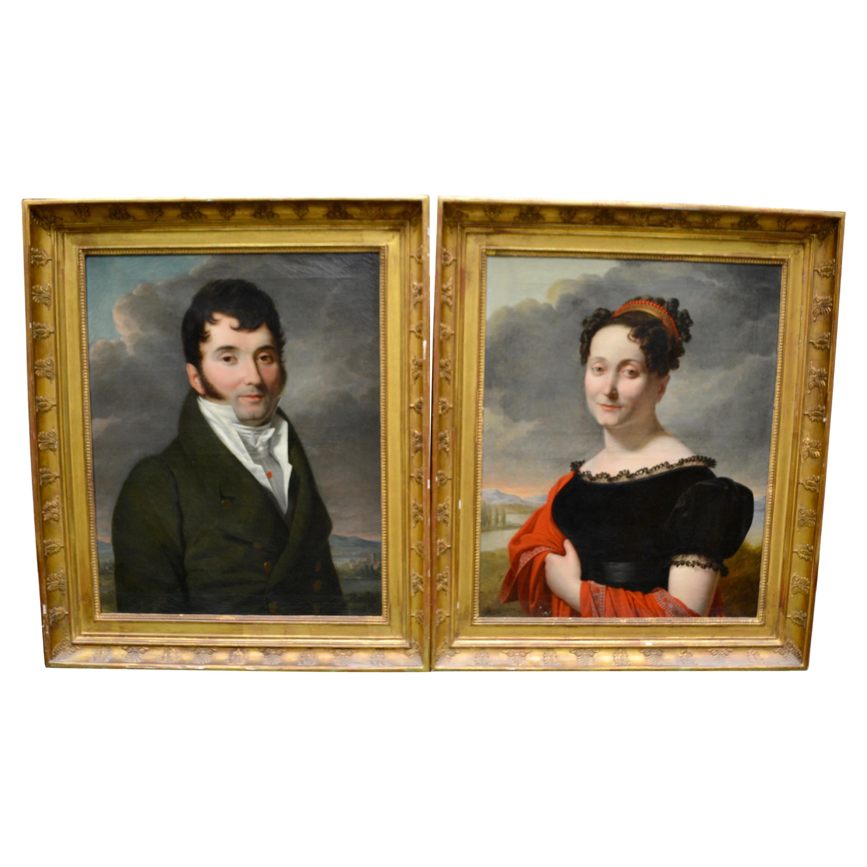 Pair of English 18th Century Oil on Canvas Portraits of an Aristocratic ...