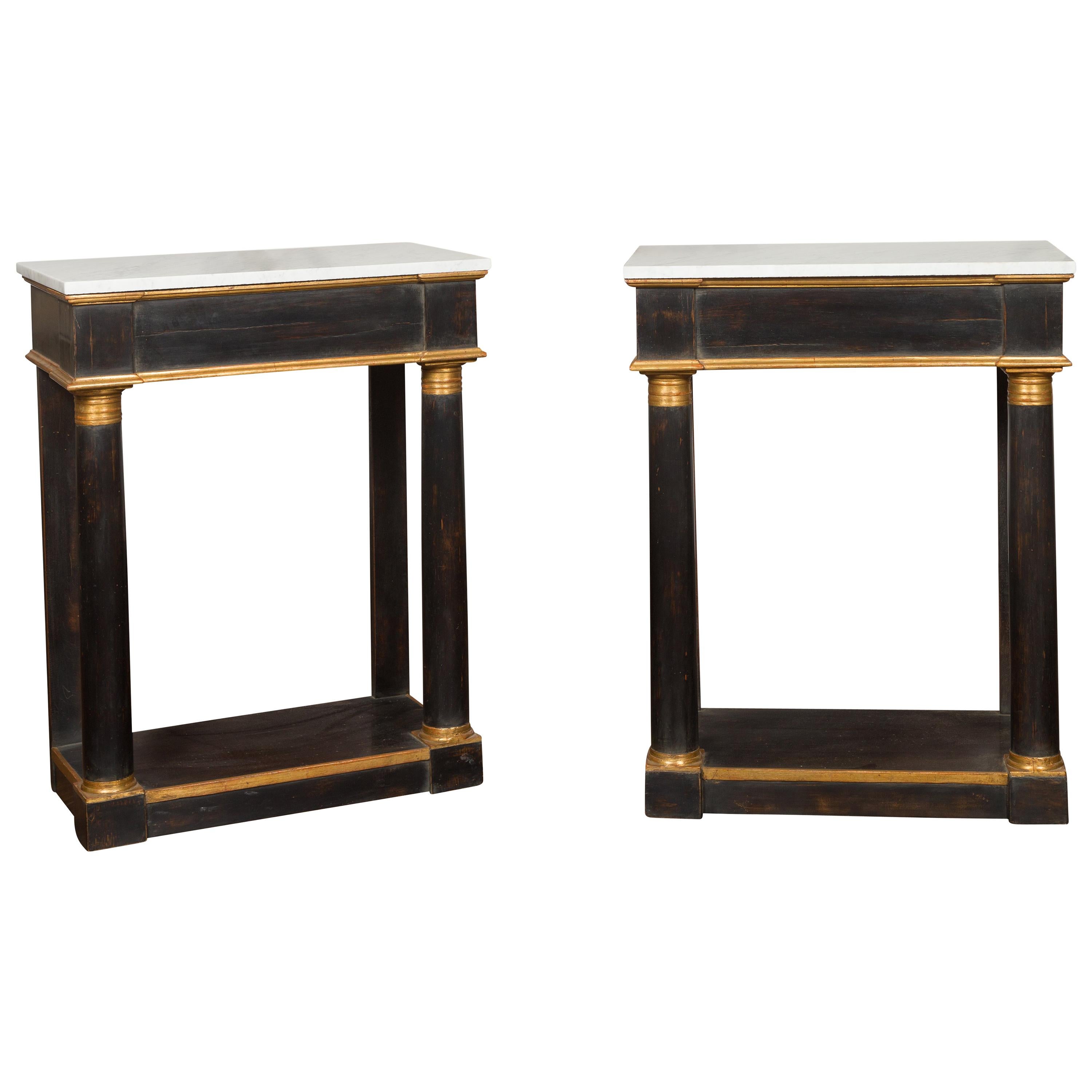 French Pair of Empire Demilune Corner Consoles at 1stDibs