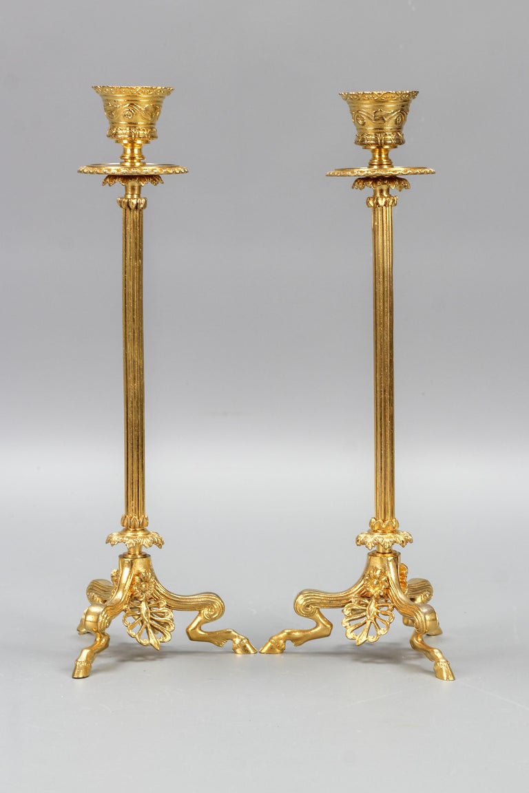 Pair of French Empire Style Gilt Bronze Candlesticks on Hoofed Faun ...