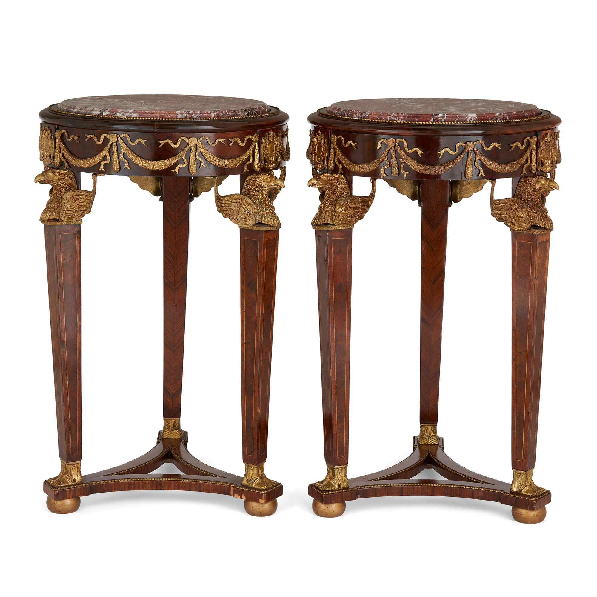 Pair of French Empire style ormolu, wood and marble pedestals For Sale ...