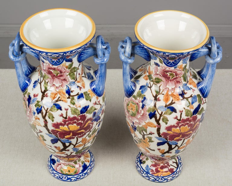 Pair of French Faience Gien Vases at 1stDibs