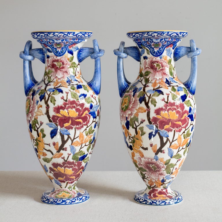 Pair of French Faience Gien Vases at 1stDibs