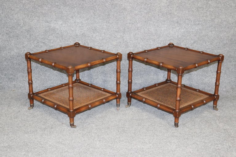 Pair of French Faux Bamboo End Side Tables with Cane Bottoms and ...