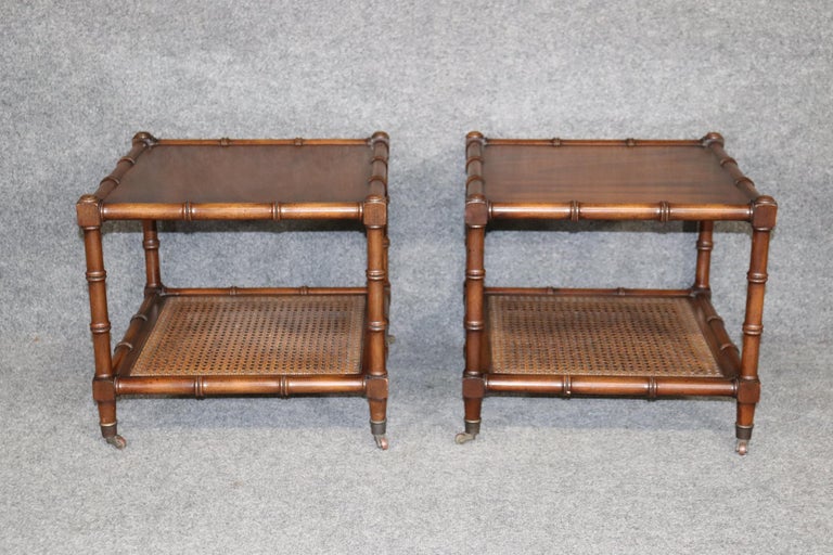 Pair of French Faux Bamboo End Side Tables with Cane Bottoms and ...