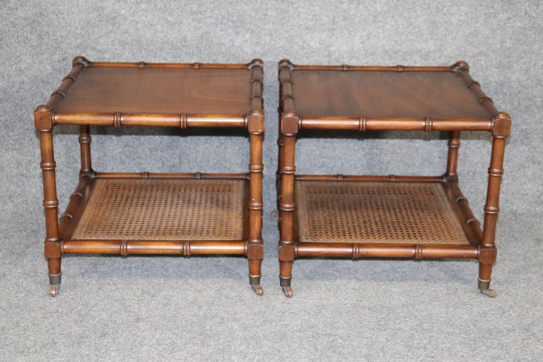 Pair of French Faux Bamboo End Side Tables with Cane Bottoms and ...