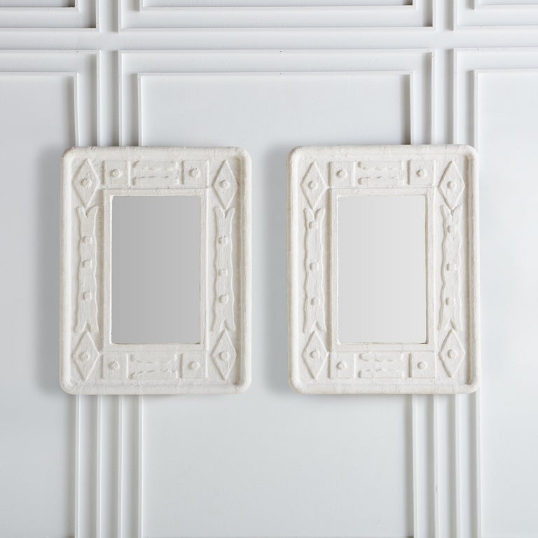 Pair of French Geometric Plaster Frame Mirrors For Sale at 1stDibs