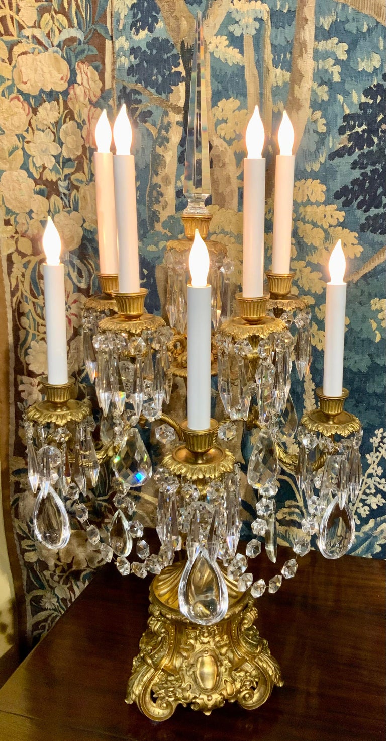 Pair of French Gilded Age Gilt Bronze and Crystal Candelabra ...