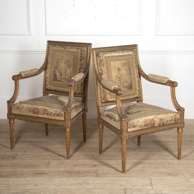 Pair of French Gilt Armchairs For Sale at 1stDibs