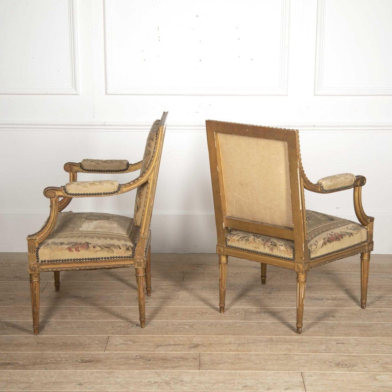 Pair of French Gilt Armchairs For Sale at 1stDibs