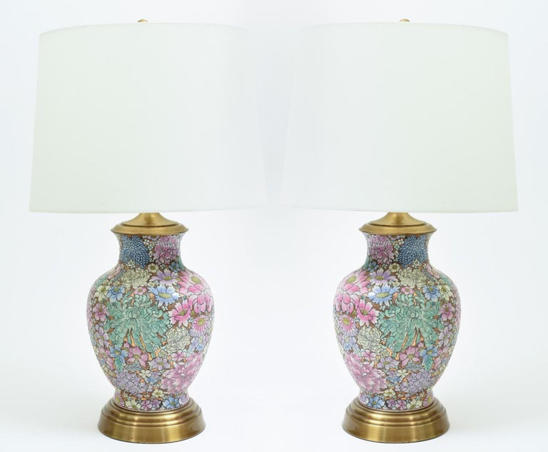 Pair French Gilt Base Cloisonné Enamel Table Lamps at 1stDibs