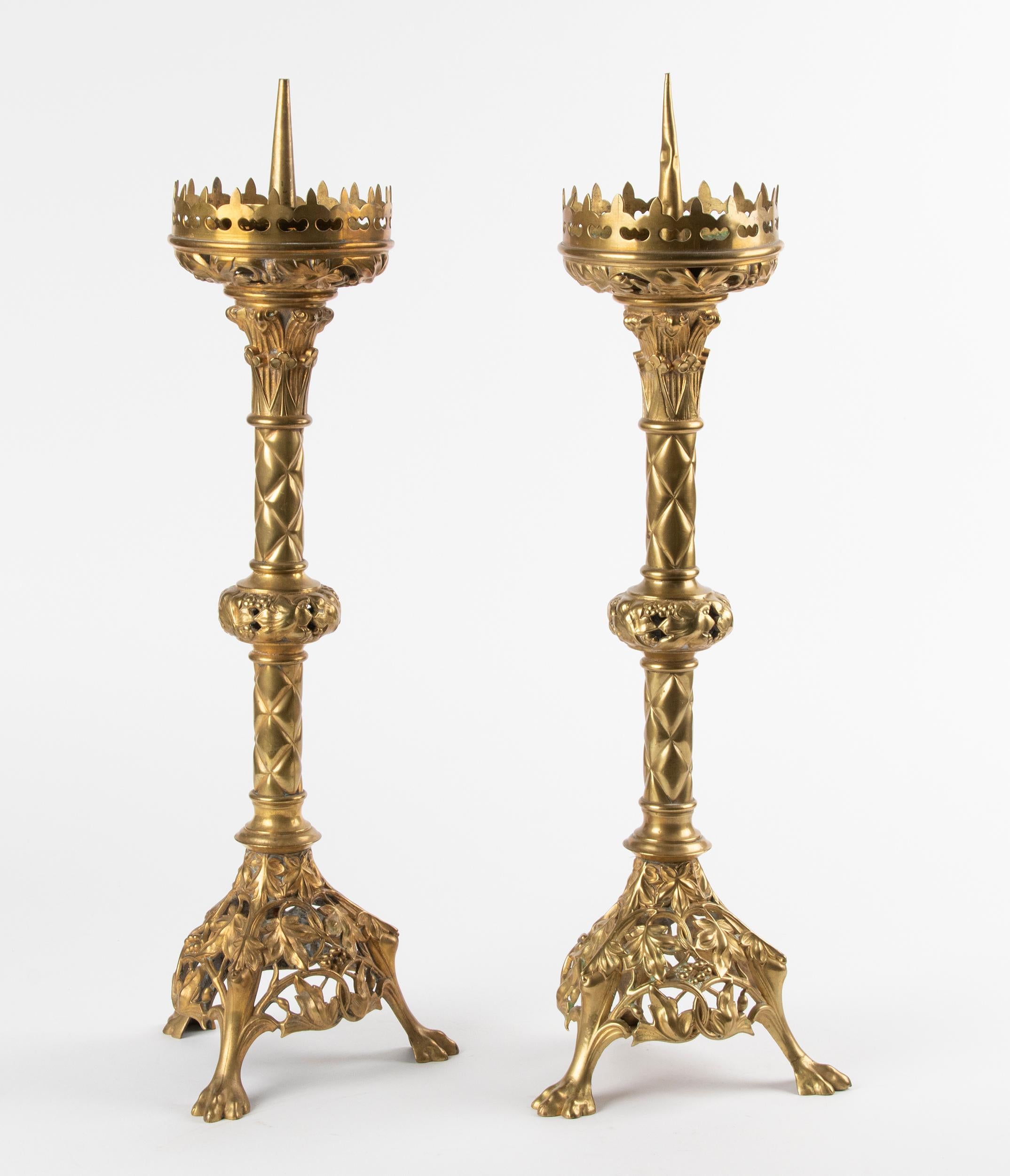 Pair of French Gilt Bronze Candlesticks Gothic Style, End 19th Century ...