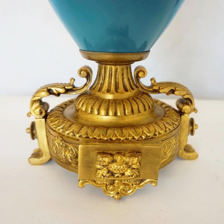 Pair of French Gilt Bronze-Mounted Turquoise Blue Porcelain Table Lamps ...