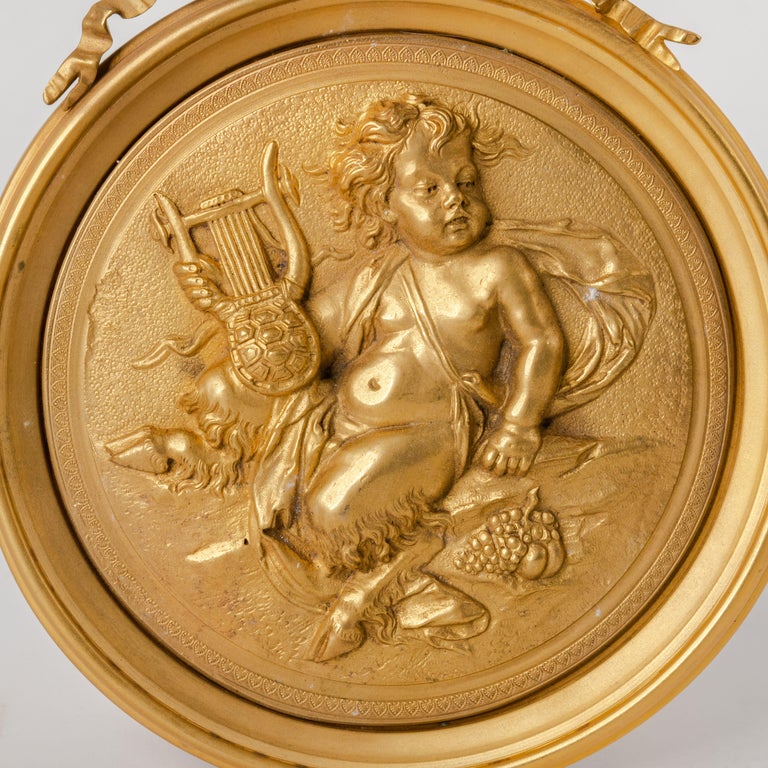 Pair of French Gilt Bronze Round Figural Wall Plaques, France, 19th ...