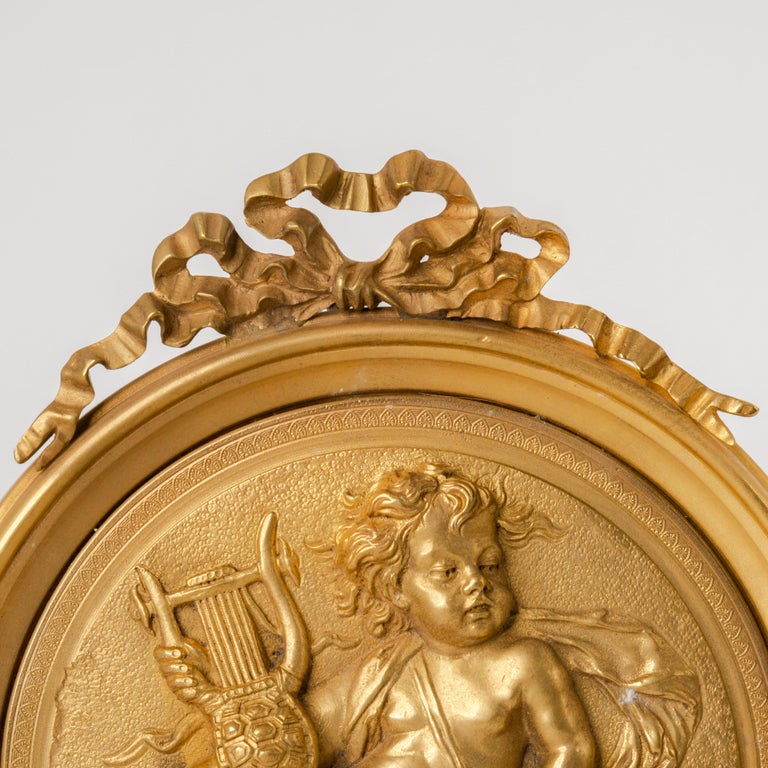 Pair of French Gilt Bronze Round Figural Wall Plaques, France, 19th ...