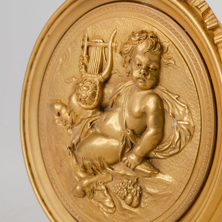 Pair of French Gilt Bronze Round Figural Wall Plaques, France, 19th ...