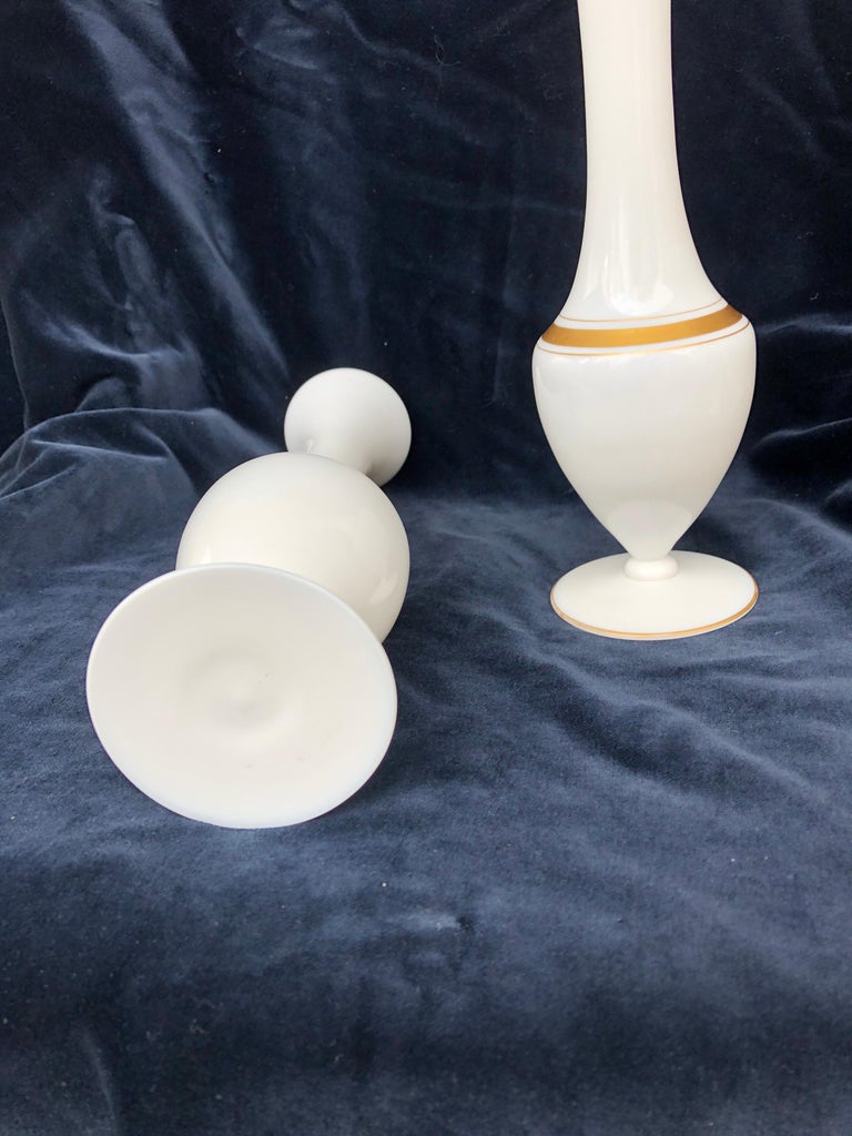 Pair of Gilt Decorated French Opaline Vases For Sale at 1stDibs