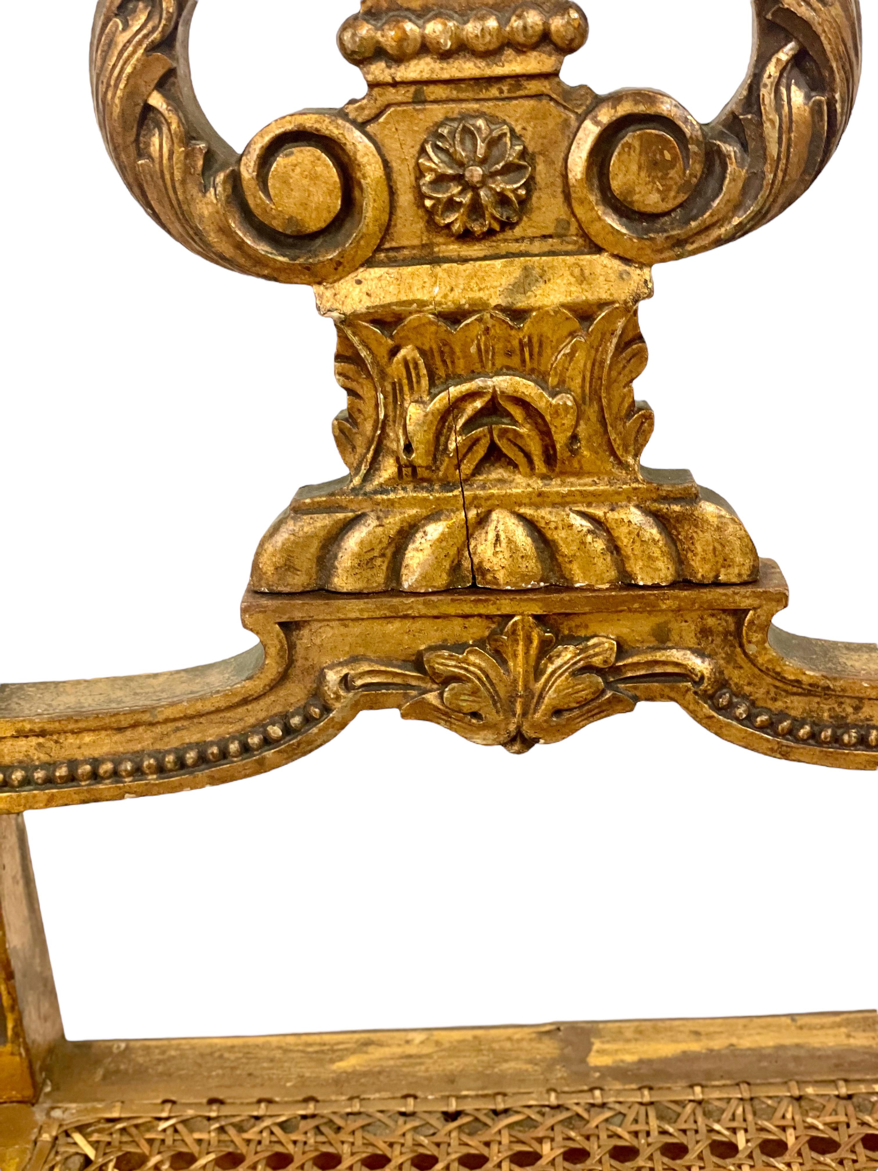 Pair of French Giltwood and Cane Lyre Back Chairs, Second Empire Period ...