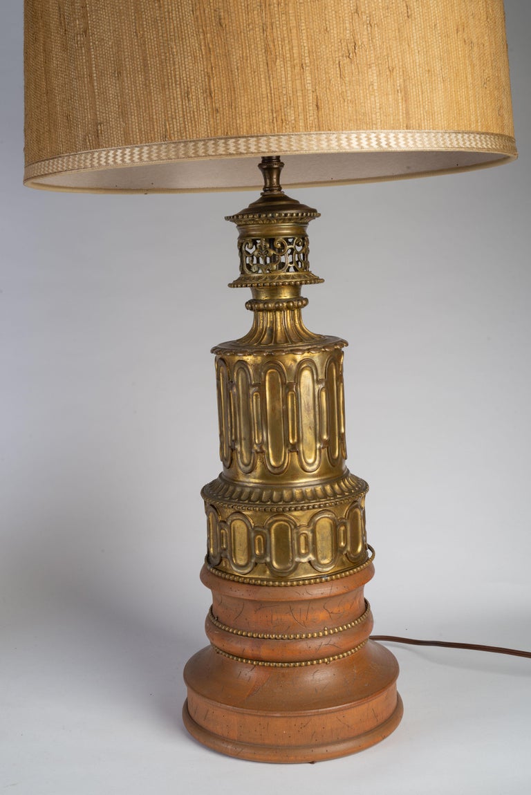 Pair of French Gothic Revival Wood and Brass Oil Lamps For Sale at 1stDibs