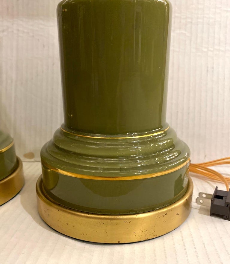 Pair of French Green Glass Lamps For Sale at 1stDibs