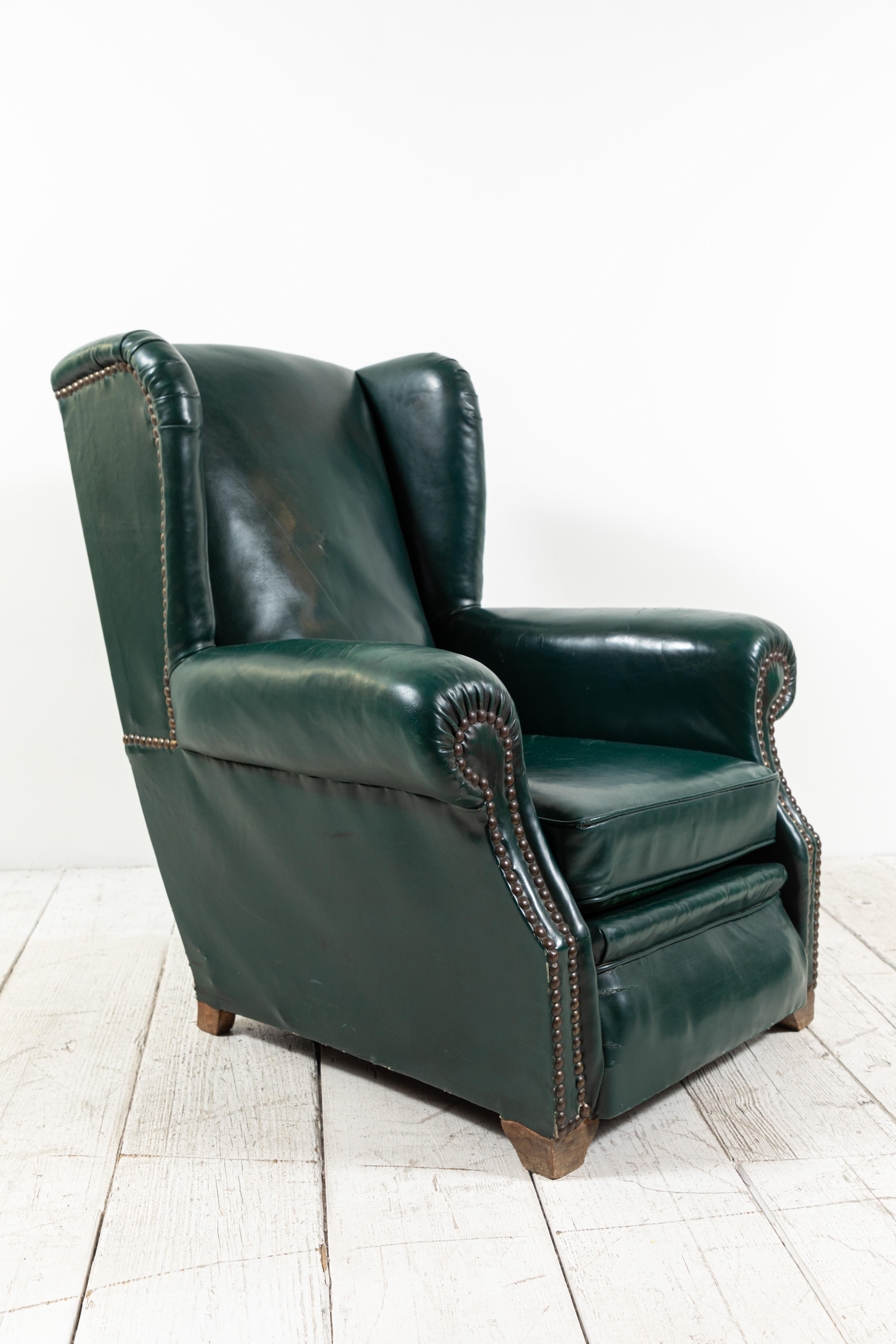 Pair of French Green Leather Wingback Chairs at 1stDibs | green leather ...