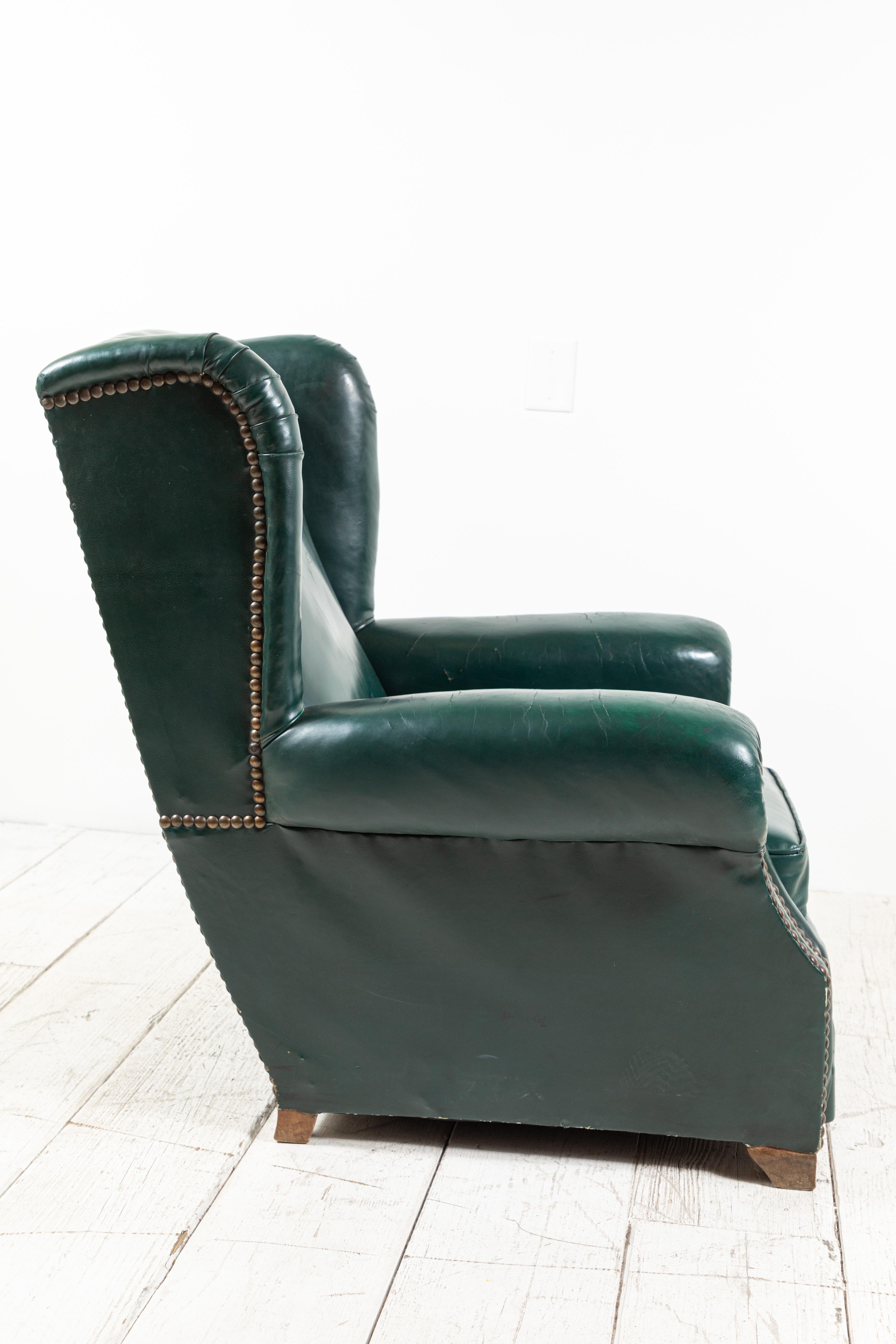 Pair of French Green Leather Wingback Chairs at 1stDibs | green leather ...