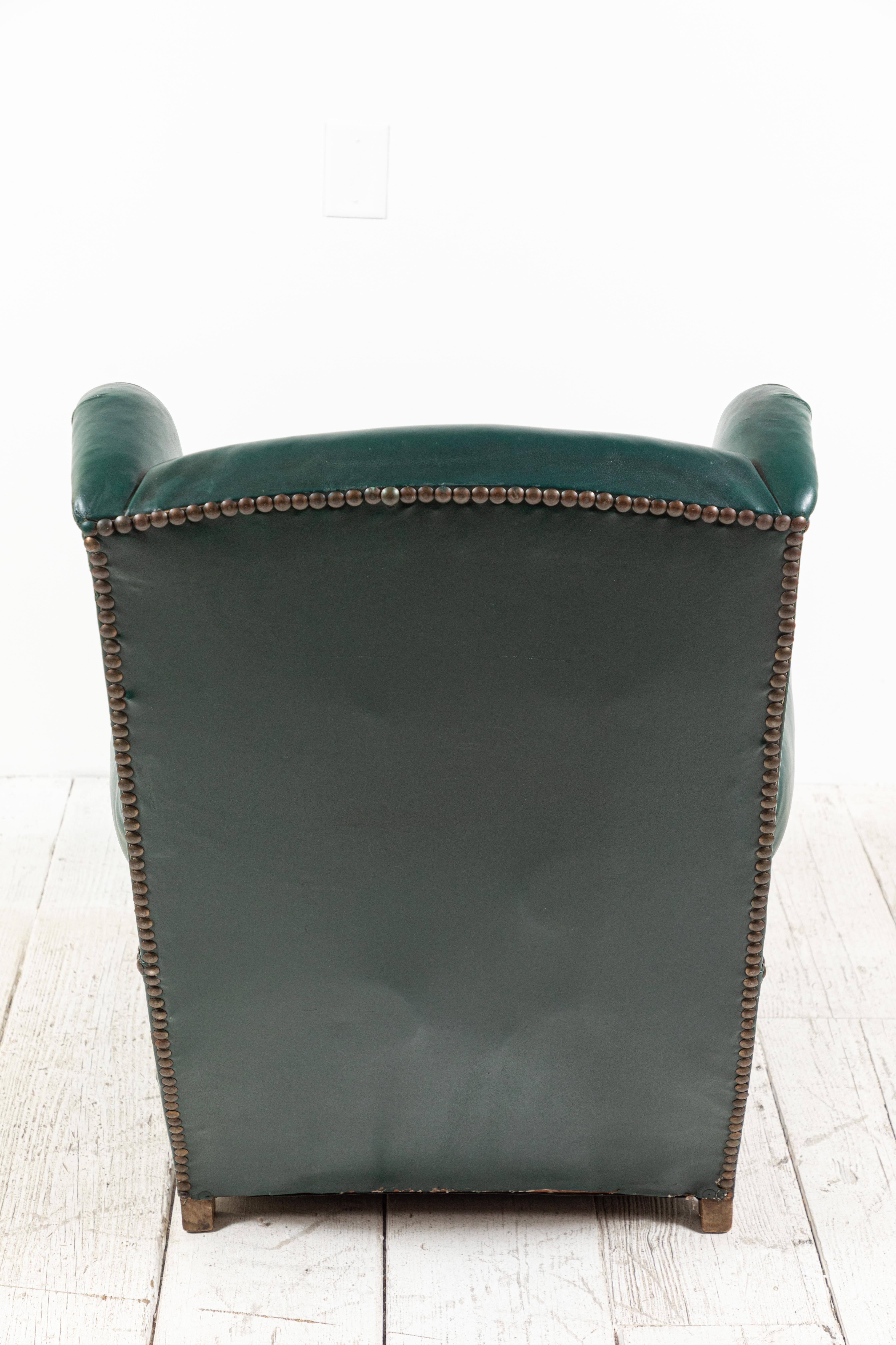 Pair of French Green Leather Wingback Chairs at 1stDibs | green leather ...