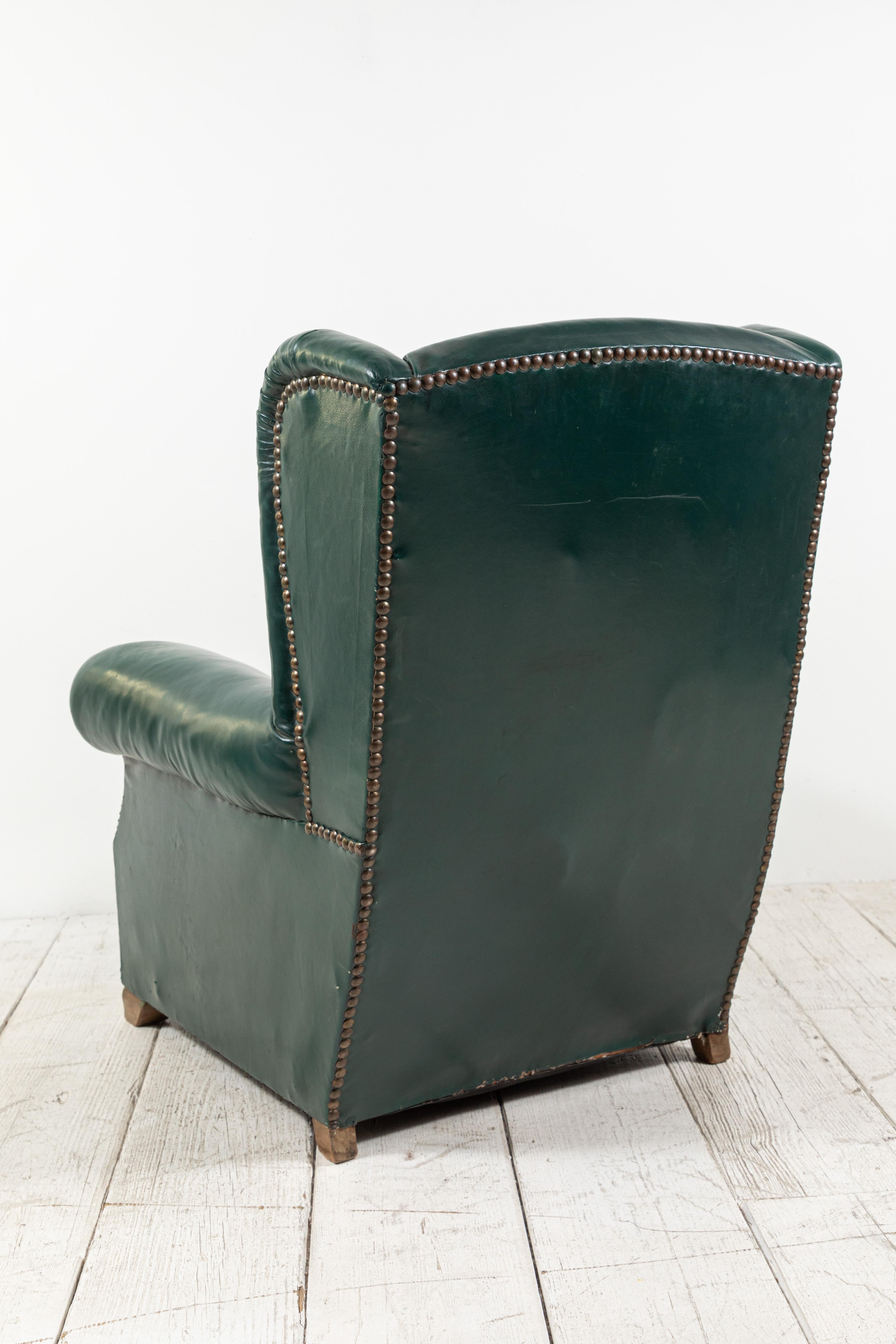 Pair of French Green Leather Wingback Chairs at 1stDibs | green leather ...