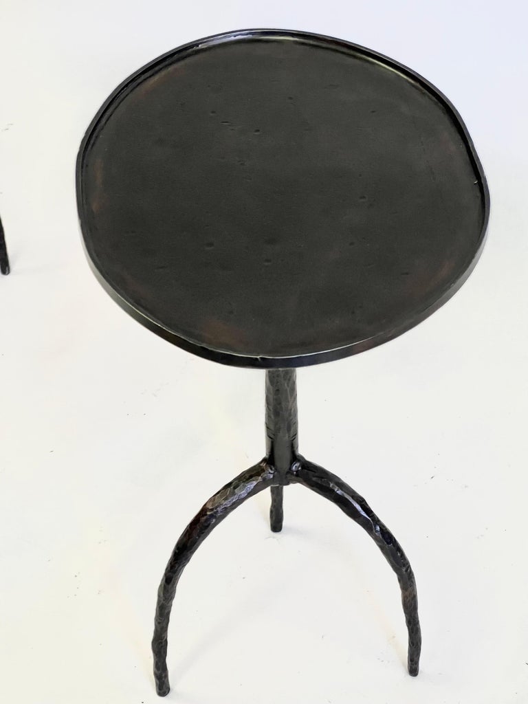 Pair of French Hammered Wrought Iron Side Tables in style of Diego ...