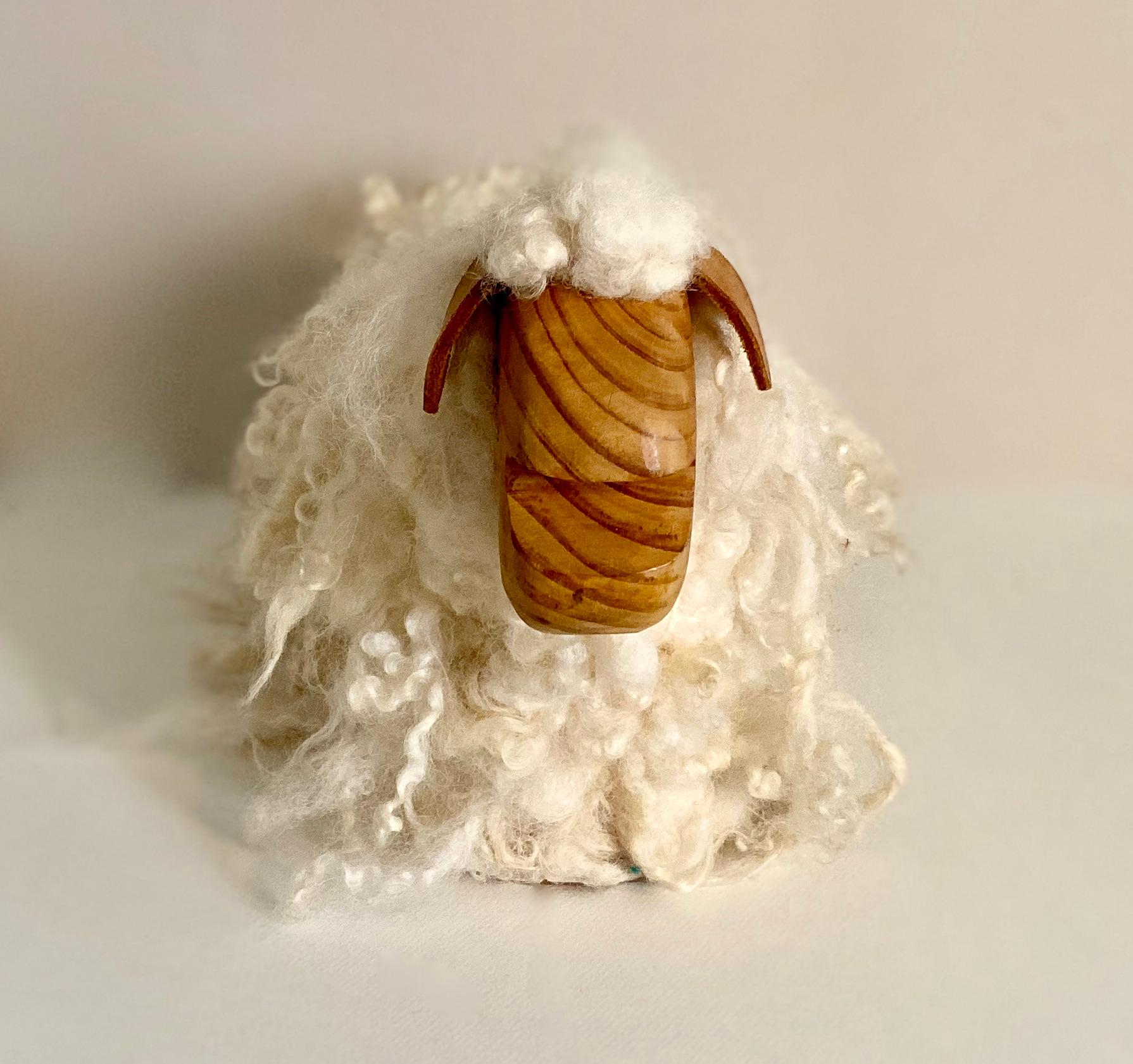 Pair of French Handcrafted Wood and Wool Decorative Sheep For Sale at ...